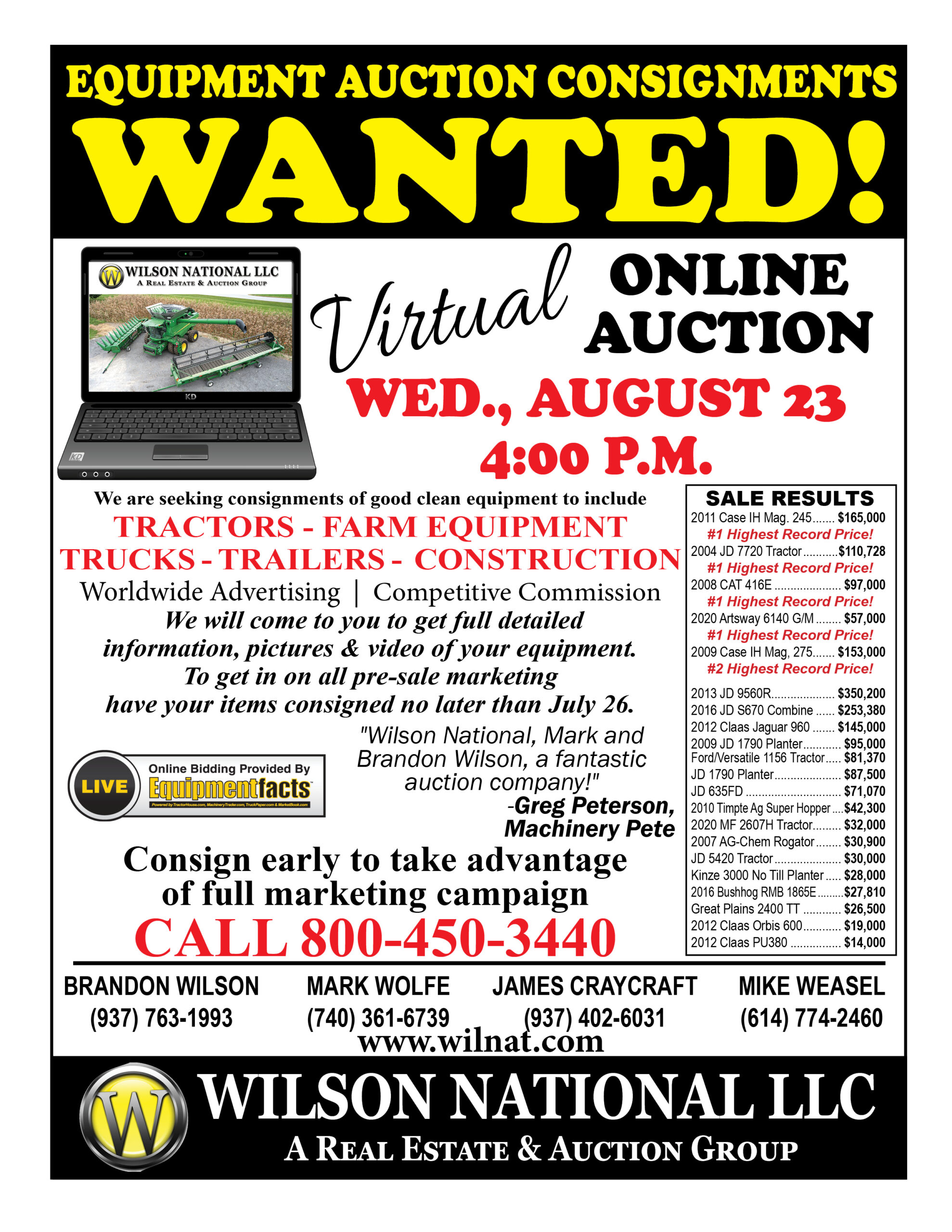 VIRTUAL ONLINE EQUIPMENT CONSIGNMENTS WANTED! - Wilson National