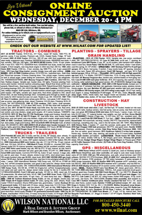 Live Virtual Consignment Online Auction December 20 - Wilson National